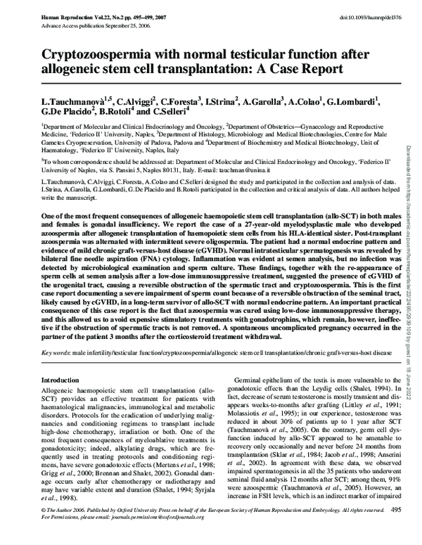 (PDF) Cryptozoospermia with normal testicular function after allogeneic ...