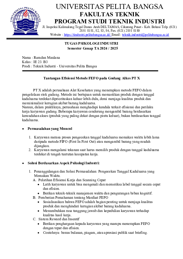 (PDF) UNIVERSITAS PELITA BANGSA FAKULTAS TEKNIK PROGRAM STUDI TEKNIK INDUSTRI