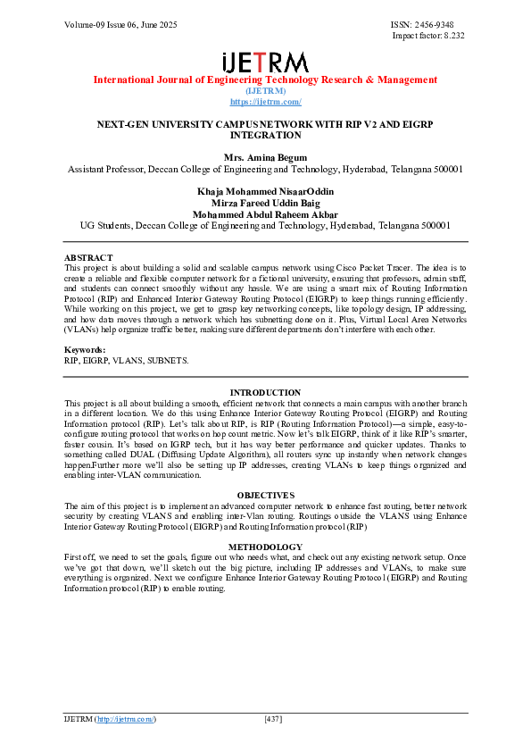 (PDF) NEXT-GEN UNIVERSITY CAMPUS NETWORK WITH RIP V2 AND EIGRP INTEGRATION
