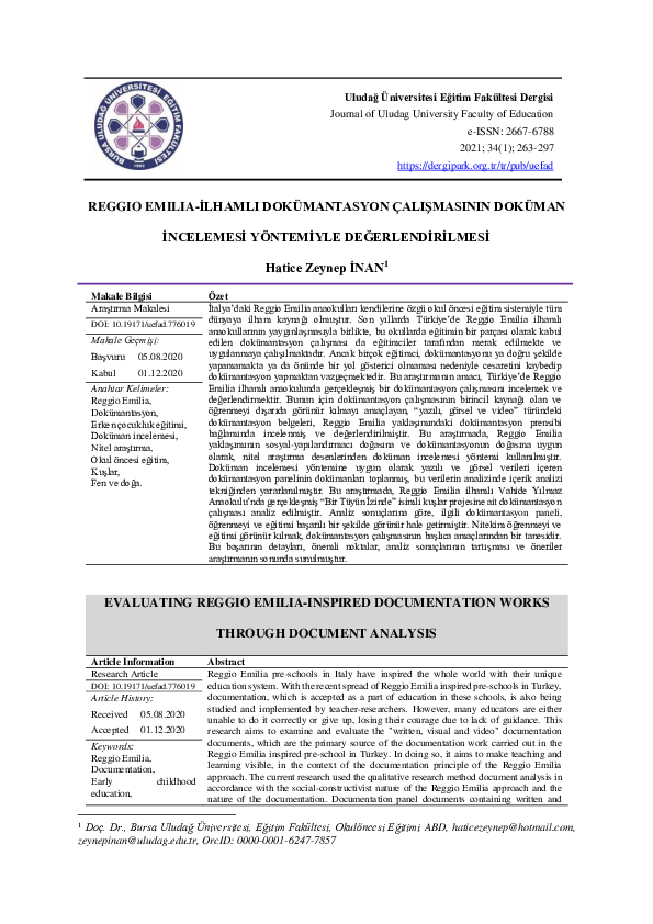 (PDF) Evaluating Reggio Emilia-Inspired Documentation Works Through Document Analysis