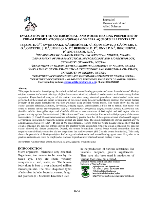 (PDF) EVALUATION OF THE ANTIMICROBIAL AND WOUND HEALING PROPERTIES OF CREAM FORMULATIONS OF ...