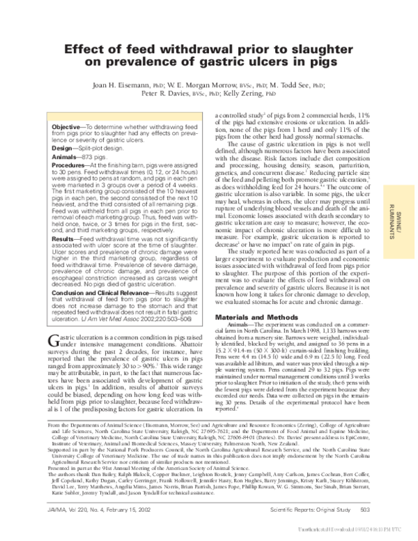 (PDF) Effect of feed withdrawal prior to slaughter on prevalence of ...