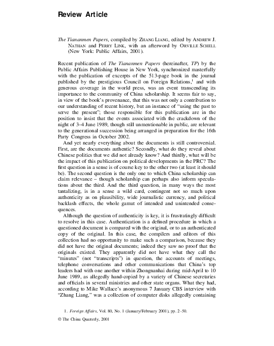 (PDF) The Tiananmen Papers, compiled by ZHANG LIANG, edited by ANDREW J ...