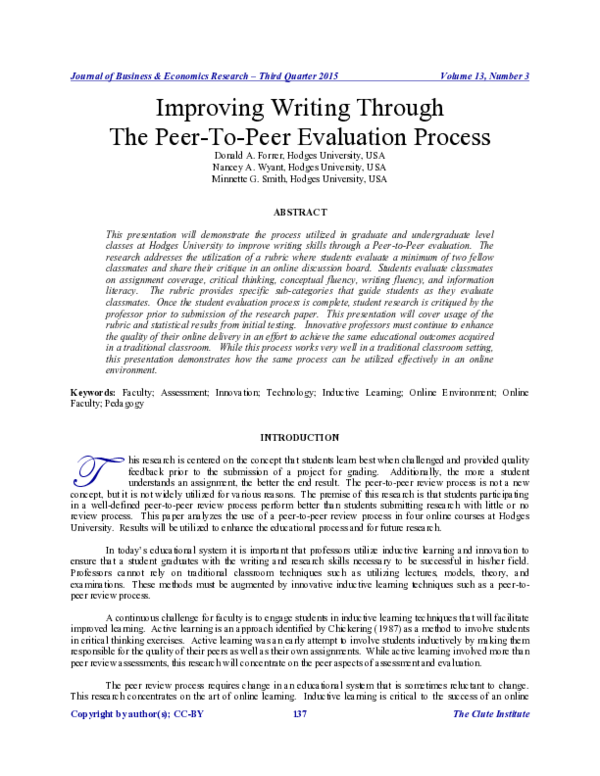 (PDF) Improving Writing Through The Peer-To-Peer Evaluation Process
