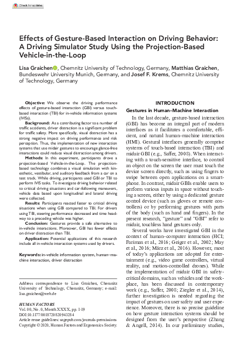 (PDF) Effects of Gesture-Based Interaction on Driving Behavior: A ...