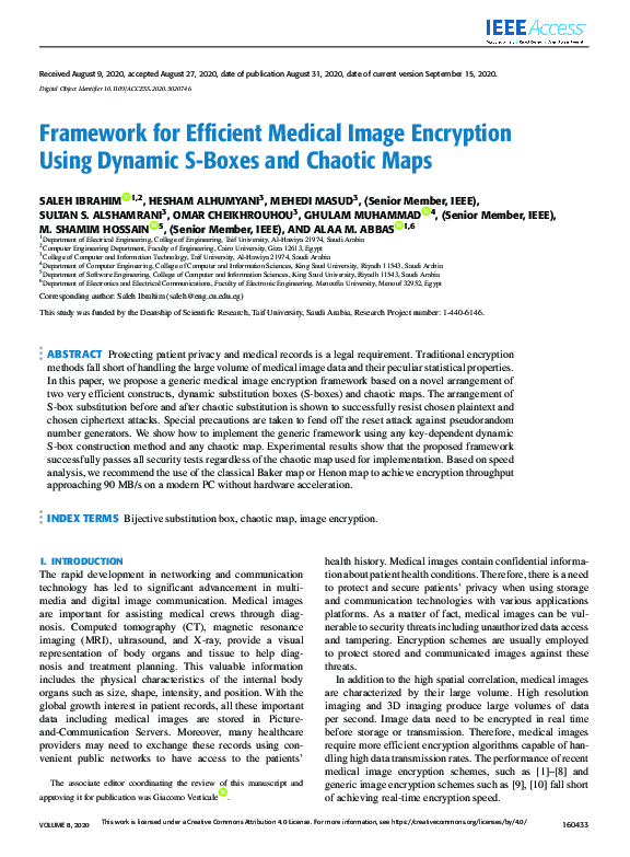 (PDF) Framework for Efficient Medical Image Encryption Using Dynamic S-Boxes and Chaotic Maps