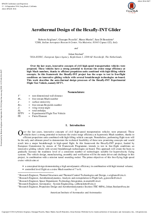 (PDF) Aerothermal Design of the Hexafly-int Glider