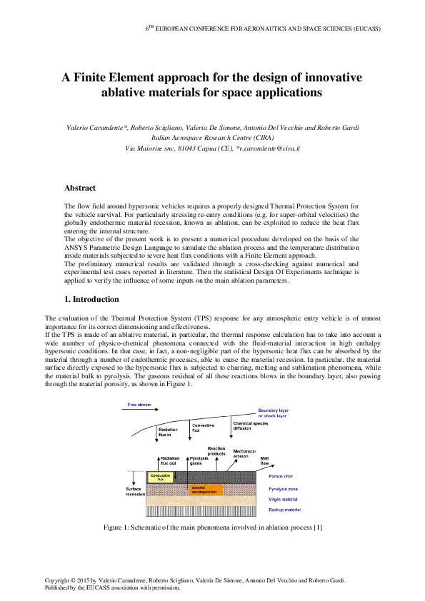 (PDF) A Finite Element Approach for the Design of Innovative Ablative Materials for Space ...