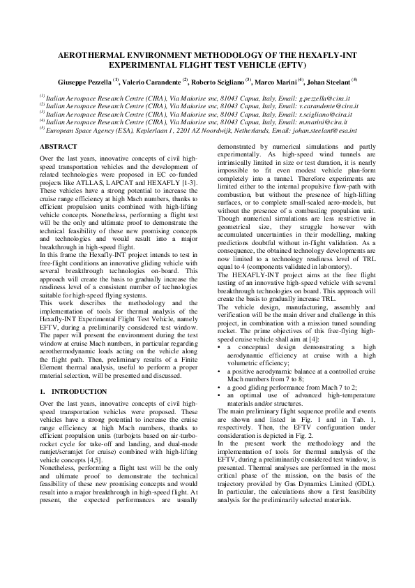 (PDF) Aerothermal Environment Methodology of the Hexafly-Int ...