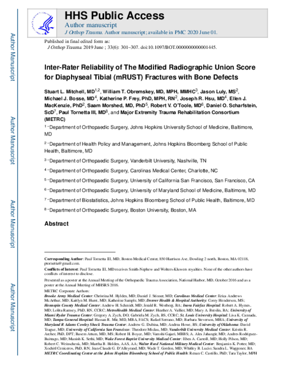 (PDF) Inter-Rater Reliability of the Modified Radiographic Union Score ...