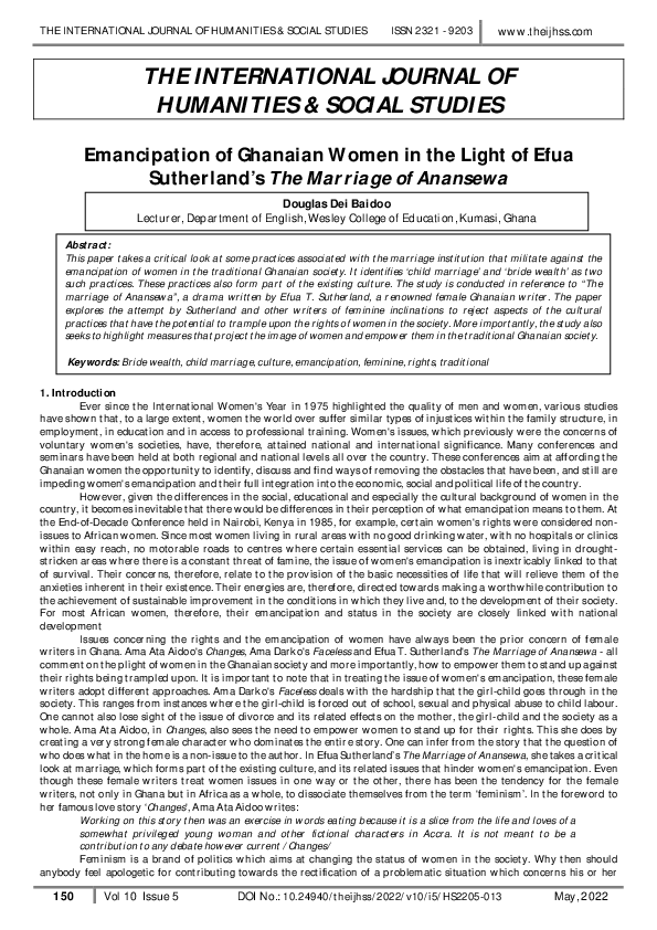 (PDF) Emancipation of Ghanaian Women in the Light of Efua Sutherland’s ...