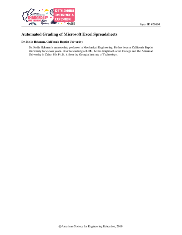 (PDF) Automated Grading of Microsoft Excel Spreadsheets