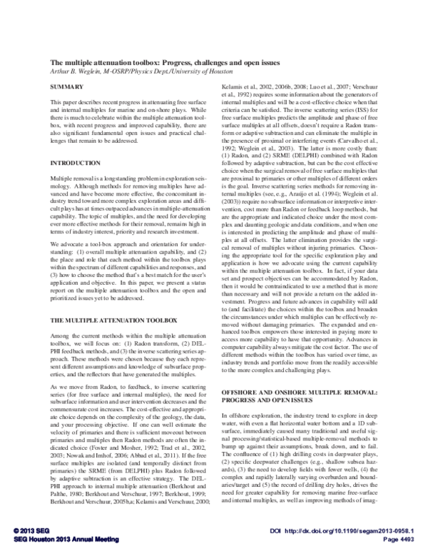 (PDF) The multiple attenuation toolbox: Progress, challenges and open ...