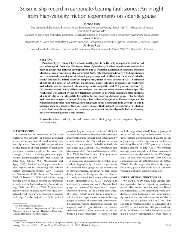 (PDF) Seismic slip record in carbonate-bearing fault zones: An insight from high-velocity ...
