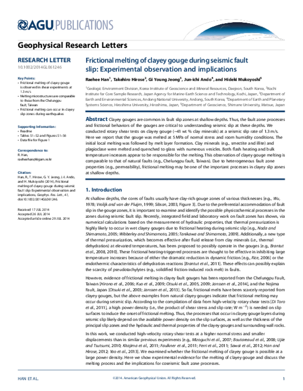 (PDF) Frictional melting of clayey gouge during seismic fault slip ...