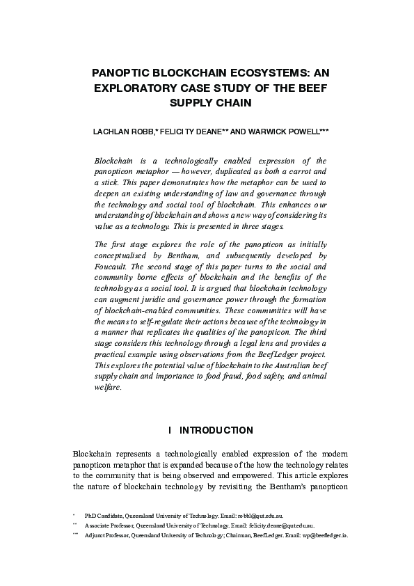 (PDF) Panoptic Blockchain Ecosystems: An Exploratory Case Study of the Beef Supply Chain (Advance)