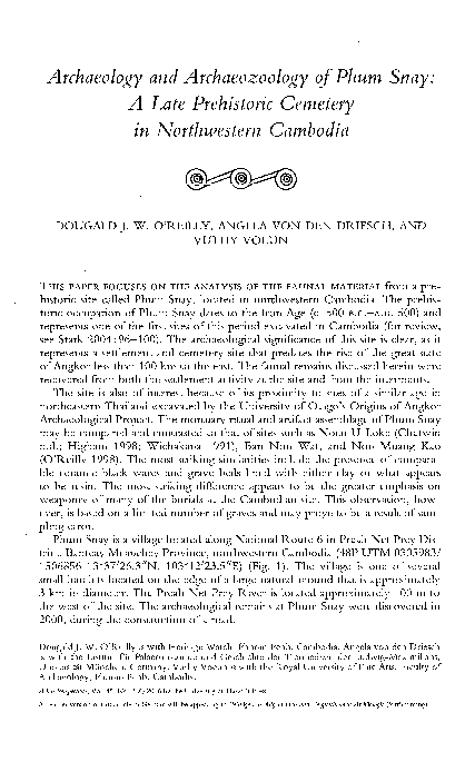 (PDF) Archaeology and Archaeozoology of Phum Snay: A Late Prehistoric ...