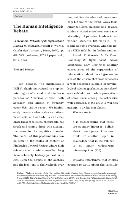 (PDF) The Human Intelligence Debate