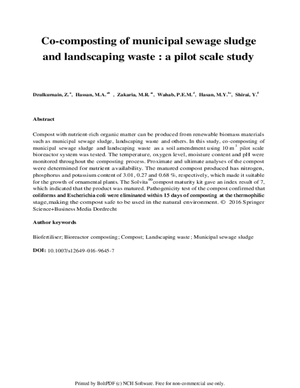 (PDF) Co-composting of Municipal Sewage Sludge and Landscaping Waste: A ...