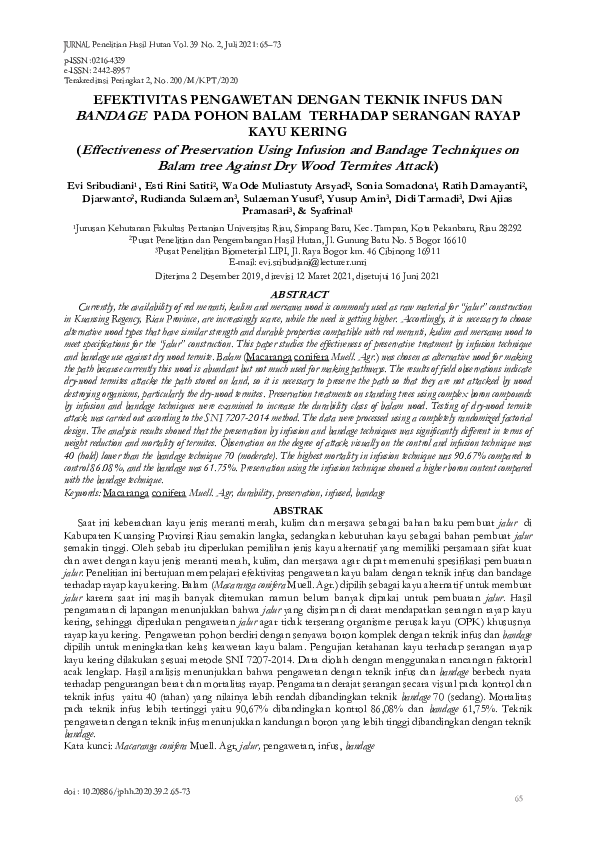 (PDF) Efektivitas Pengawetan Dengan Teknik Infus Dan Bandage Pada Pohon ...