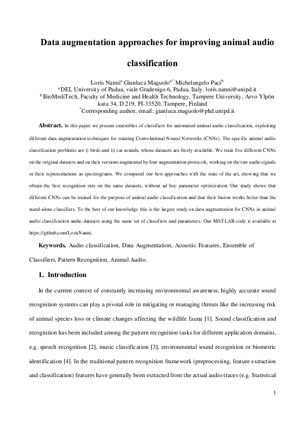 (PDF) Data augmentation approaches for improving animal audio ...