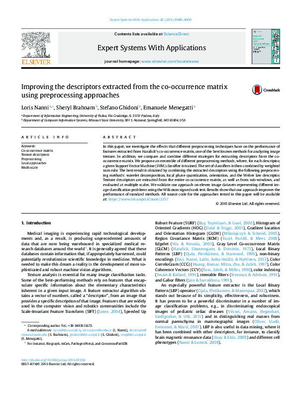 (PDF) Improving the descriptors extracted from the co-occurrence matrix ...