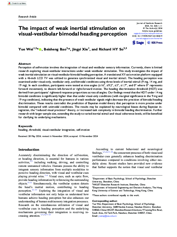 (PDF) The impact of weak inertial stimulation on visual-vestibular ...