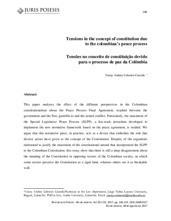 (PDF) Tensions in the concept of constitution due to the colombian’s ...
