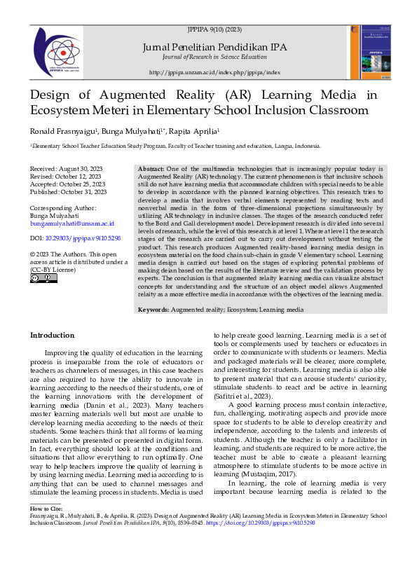 (PDF) Design of Augmented Reality (AR) Learning Media in Ecosystem ...
