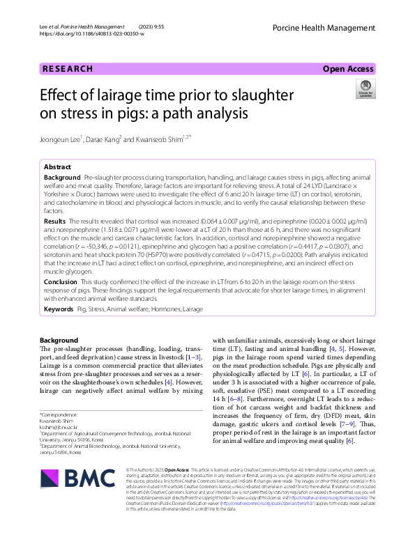 (PDF) Effect of lairage time prior to slaughter on stress in pigs: a ...