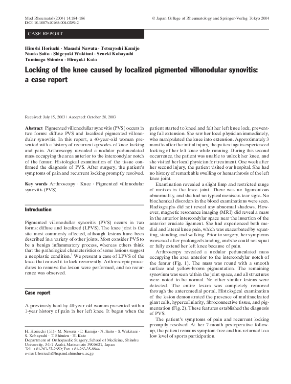 (PDF) Locking of the knee caused by localized pigmented villonodular ...