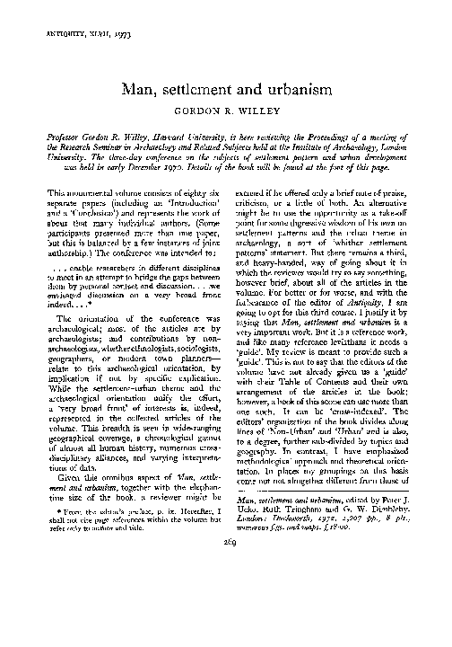(PDF) Man, Settlement and Urbanism