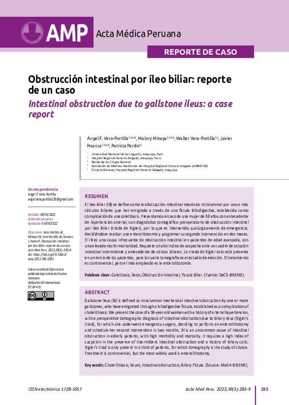 (PDF) Obstrucción intestinal por íleo biliar: reporte de un caso