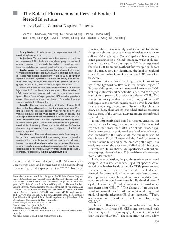 (PDF) The Role of Fluoroscopy in Cervical Epidural Steroid Injections