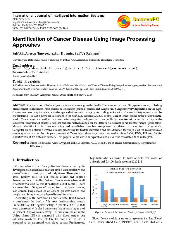 (PDF) Identification of Cancer Disease Using Image Processing Approahes