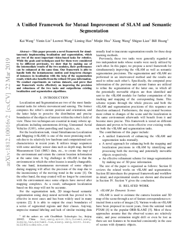 (PDF) A Unified Framework for Mutual Improvement of SLAM and Semantic Segmentation