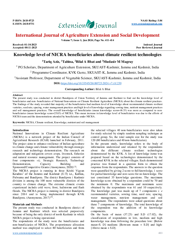 (PDF) Knowledge level of NICRA beneficiaries about climate resilient ...
