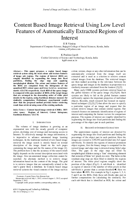 (PDF) Content Based Image Retrieval Using Low Level Features of Automatically Extracted Regions ...