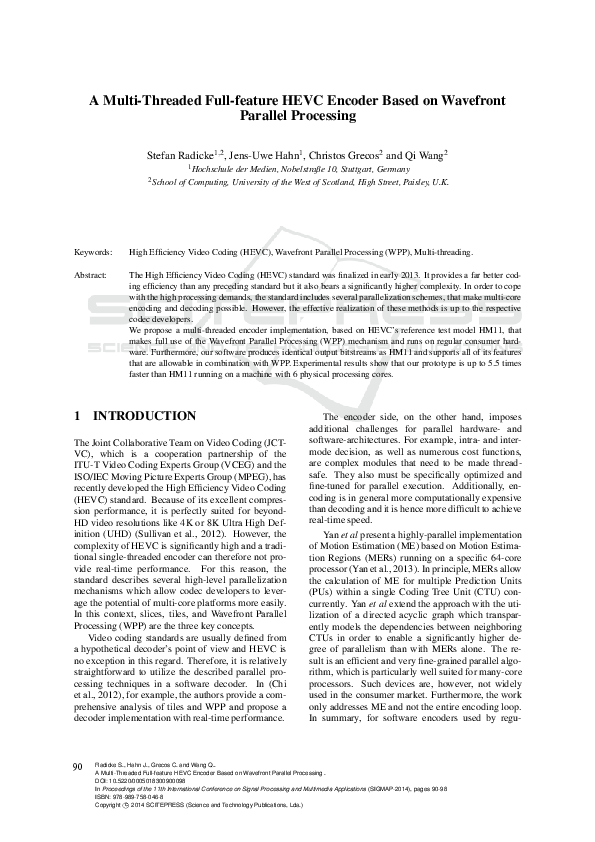(PDF) A Multi-Threaded Full-feature HEVC Encoder Based on Wavefront Parallel Processing