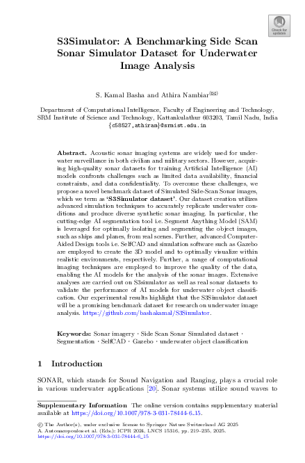 (PDF) S3Simulator: A Benchmarking Side Scan Sonar Simulator Dataset for Underwater Image Analysis