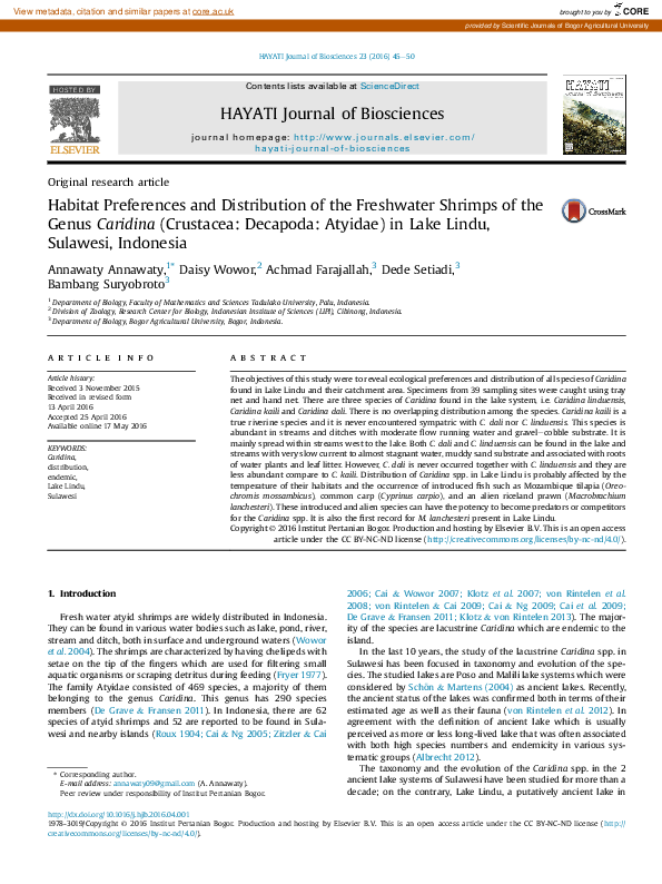 (PDF) Habitat Preferences and Distribution of the Freshwater Shrimps of ...