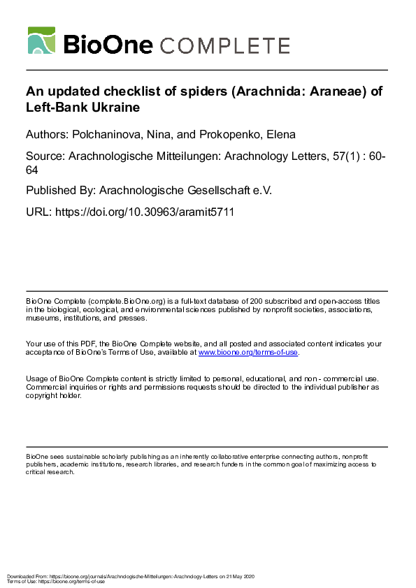 (PDF) An updated checklist of spiders (Arachnida: Araneae) of Left-Bank ...
