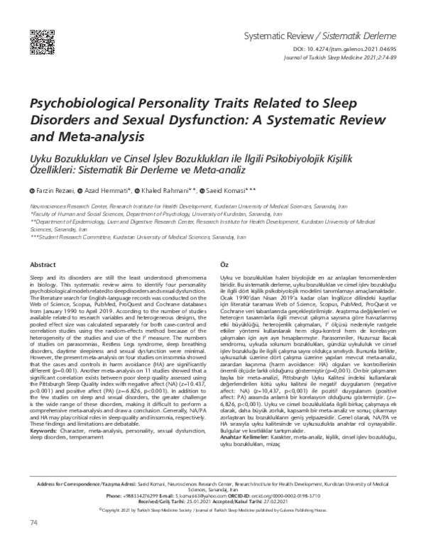 (PDF) Psychobiological Personality Traits Related to Sleep Disorders ...