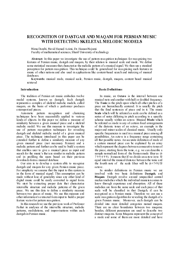 (PDF) Recognition of Dastgah and Maqam for Persian Music with Detecting ...