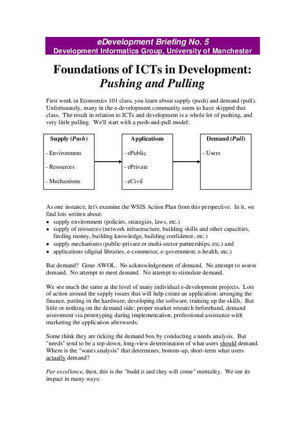 (PDF) Foundations of ICTs in Development: Pushing and Pulling