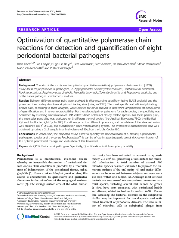 (PDF) Optimization of quantitative polymerase chain reactions for ...