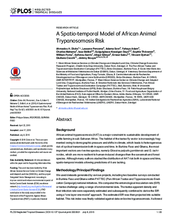 (PDF) A Spatio-temporal Model of African Animal Trypanosomosis Risk