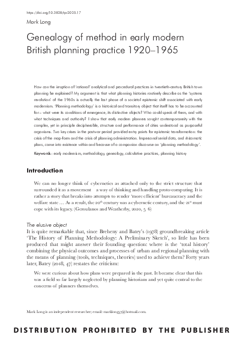 (PDF) Genealogy of Method in Early Modern British Planning Practice ...