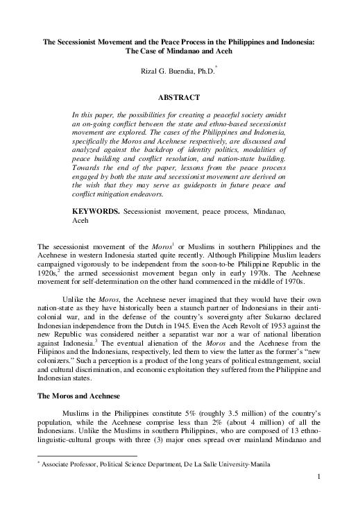 (PDF) The Secessionist Movement and the Peace Process in the ...
