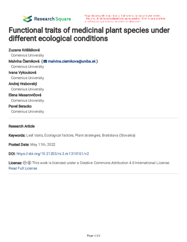 (PDF) Functional traits of medicinal plant species under different ...